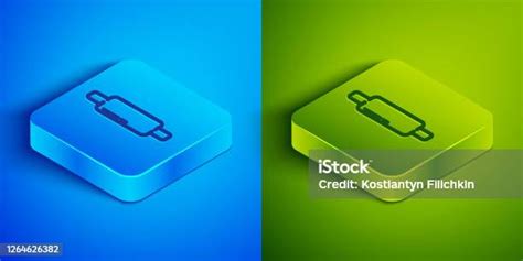 파란색과 녹색 배경에 격리 된 등색 선 롤링 핀 아이콘 정사각형 버튼입니다 벡터 일러스트레이션 굴리기에 대한 스톡 벡터 아트 및 기타 이미지 Istock