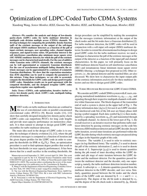 Pdf Optimization Of Ldpc Coded Turbo Cdma Systems