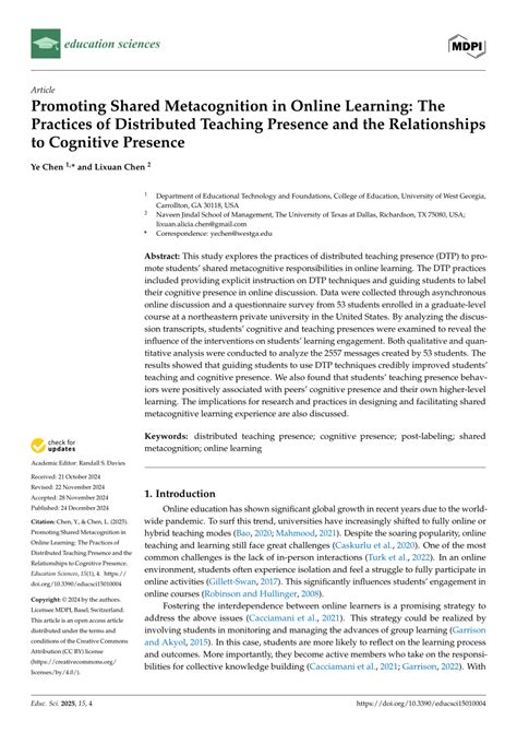 Pdf Promoting Shared Metacognition In Online Learning The Practices
