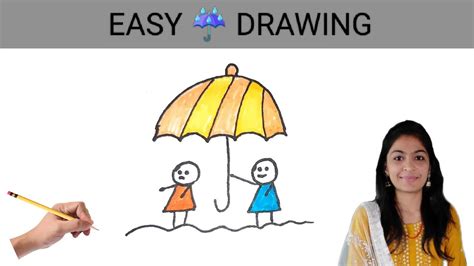 Easy Simple Drawing Girl Under Umbrella From Letter J लड़की का आसान चित्र छाता Youtube