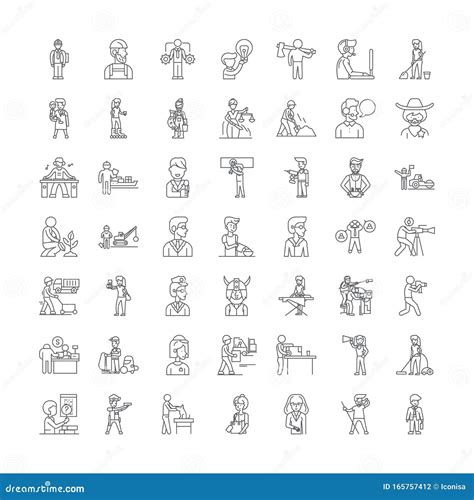 Professions Linear Icons Signs Symbols Vector Line Illustration Set Stock Vector