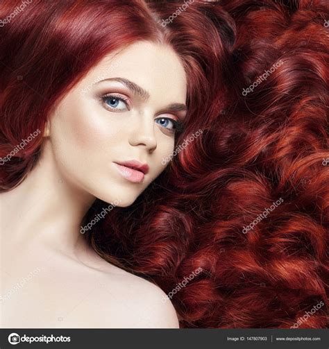 Sexy Nude Beautiful Redhead Girl With Long Hair Perfect Woman Portrait On Light Background