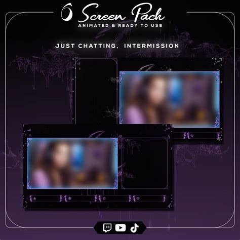 6 Animated Liquid Purple Stream Screens Dark Goth Twitch Pack