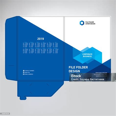 폴더 디자인 문서 달력 2019 사진 및 텍스트 템플릿 기하학적 파란색 배경 디자인 커버 디자인에 대한 스톡 벡터 아트 및 기타 이미지 Istock