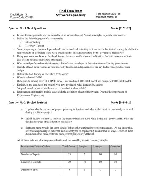 Final Term Exam Software Engineering Question No 1 Short Questions