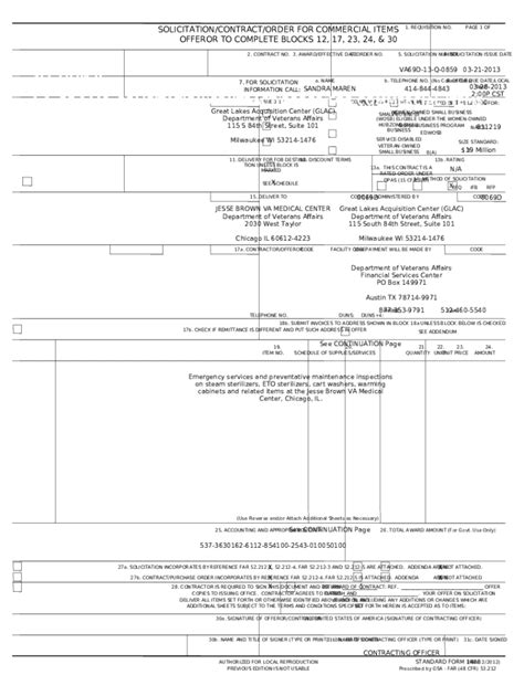 A 1 Sf 1449 Solicitation Contract Order For Commercial Doc Template PdfFiller