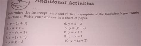 Solved Additional Activities Determine The Intercept Zero And Vertical Asymptote Of The