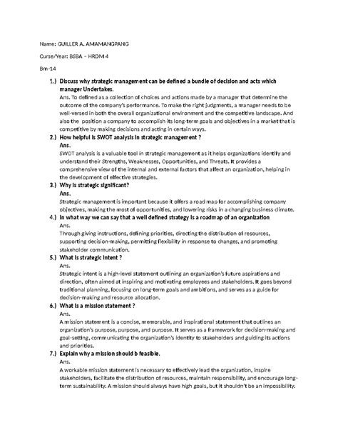 Bm 14 Assessment Task Htrj7j Name Guiller A Amamangpang Curseyear Bsba Hrdm 4 Bm 1