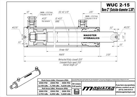 2 Bore X 15 Stroke Hydraulic Cylinder Welded Universal Double Acting