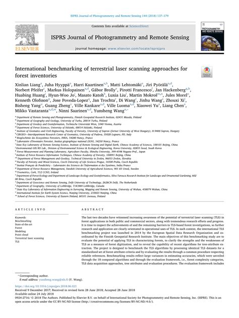 Pdf International Benchmarking Of Terrestrial Laser Scanning Approaches For Forest Inventories
