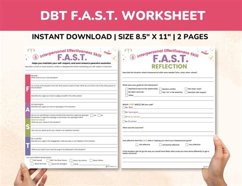 Dbt Fast Skill Worksheet 2 Page Fillable Pdf Interpersonal Effectiveness Skills Dialectical