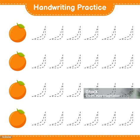 필기 연습 오렌지의 라인을 추적합니다 교육 어린이 게임 인쇄 워크 시트 벡터 일러스트레이션 0명에 대한 스톡 벡터 아트 및 기타