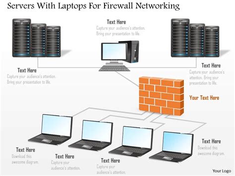 servers with laptops for firewall networking ppt slides powerpoint slide clipart example of