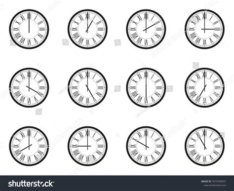 Set Analog Wall Clocks Black Frame Stock Vector Royalty Free