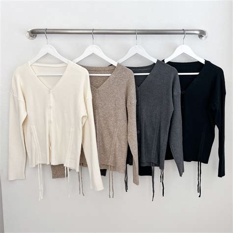 비스코스 스트링 셔링 브이넥 루즈핏 골지 니트 가디건 4컬러