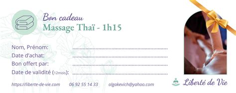 Bon Cadeau Massage ThaÏ Liberté De Vie Ola Kevich