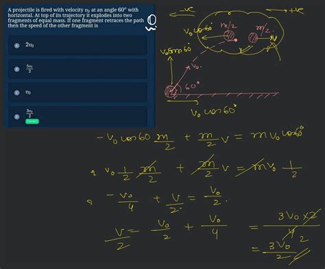 A Projectile Is Fired With Velocity V0 At An Angle 60∘ With Horizontal