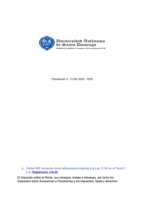 Tarea 11 Define Isr Tributación Ii Con 3320 W Define Isr