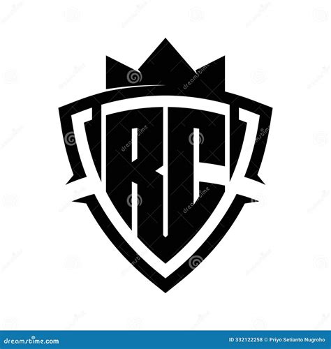 Rc Letter Bold Monogram Triangle Curve Shield Shape With Crown Black And White Background Color