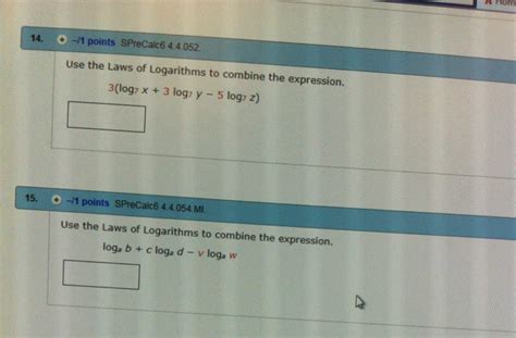 solved use the laws of logarithms to combine the expression