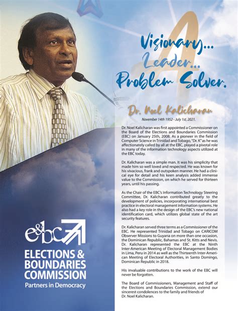 Ebc Mourns The Passing Of Commissioner Dr Noel Kalicharan Elections