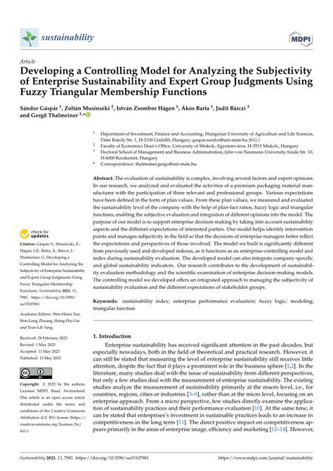 Pdf Developing A Controlling Model For Analyzing The Subjectivity Of Enterprise Sustainability