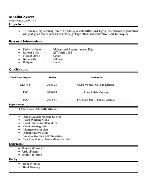 Moniha Azeem Cv Pdf