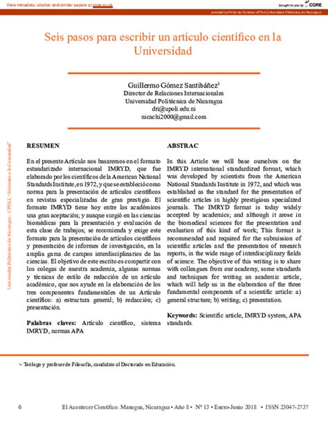 Pdf Seis Pasos Para Escribir Un Artículo Científico En La Universidad