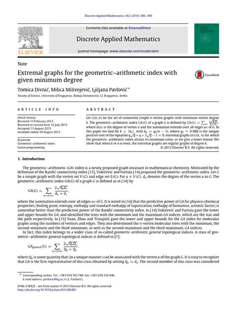 Extremal Graphs For The Geometric Arithmetic Index With Lpp Pdf Vertex Graph Theory