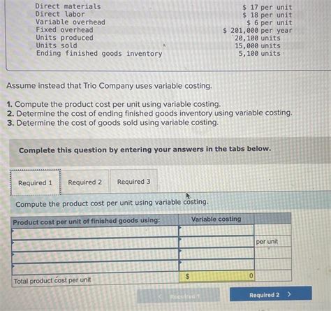 Solved Assume Instead That Trio Company Uses Variable