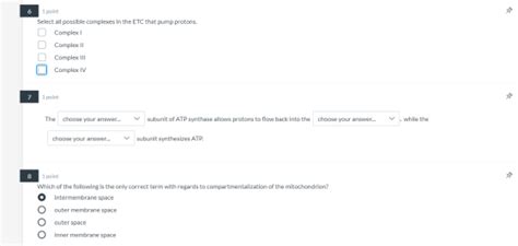 6 1 point select all possible complexes in the etc that pump protons o