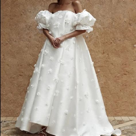 멋진 시크 웨딩 드레스 분리형 푹신한 반팔 심플한 스트랩리스 백리스 신부 가운 3d 수제 꽃 Swd556 Aliexpress