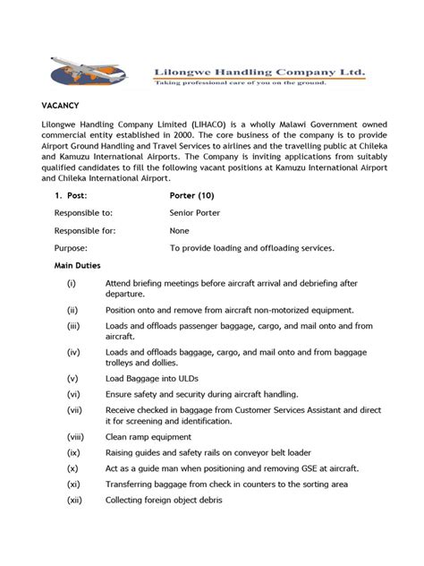 Porters And Ramp And Load Control Advert August 2023 Pdf Airport