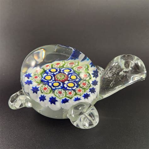 Art Glass Turtle Paperweight Colorful Cased Millefiori Shell Etsy