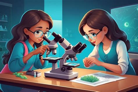 Premium Photo Illustration Of Girls Using A Microscope
