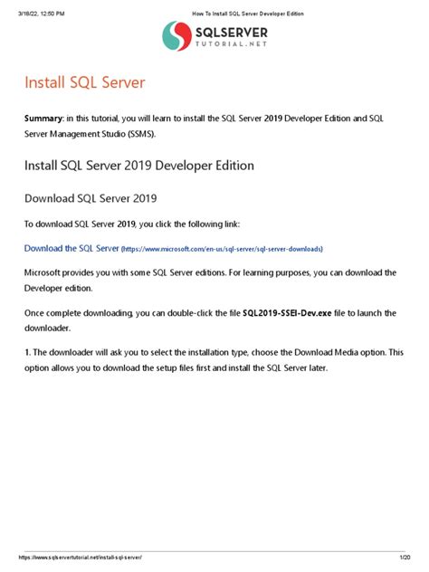 How To Install Sql Server Developer Edition Pdf Microsoft Sql Server Computer File