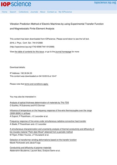 Pdf Vibration Prediction Method Of Electric Machines By Using Experimental Transfer Function