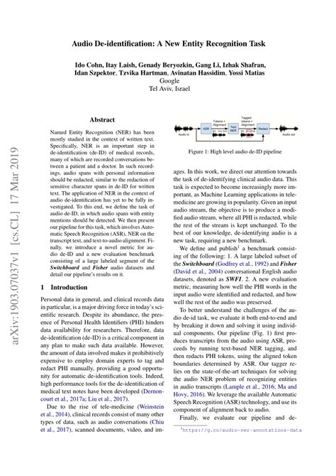 Pdf Audio De Identification A New Entity Recognition Task