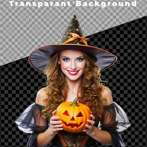 Premium Psd Halloween Witch With A Magic Pumpkin
