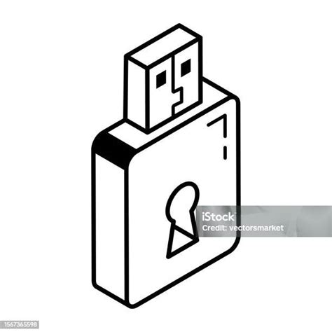 보안 Usb의 트렌디 한 윤곽선 아이소 메트릭 아이콘 0명에 대한 스톡 벡터 아트 및 기타 이미지 0명 Usb 케이블 등측투영법 Istock
