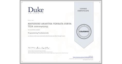 Mavuduru Anantha Venkata Surya Teja On Linkedin Completion Certificate For Programming Fundamentals