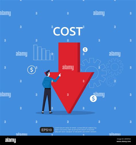 Cost Reduction Concept With Businessman Character And Down Arrow Symbol Vector Illustration