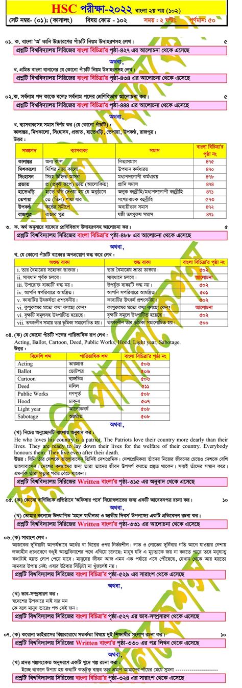 এইচএসসি বাংলা ২য় পত্র প্রশ্ন সমাধান ২০২২ লেখাপড়া বিডি
