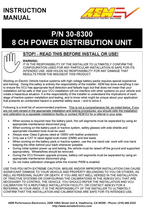 Aem Performance Electronics 30 8300 Instruction Manual Pdf Download Manualslib