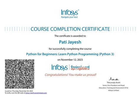 python programming certification infosysspringboard jayesh pati