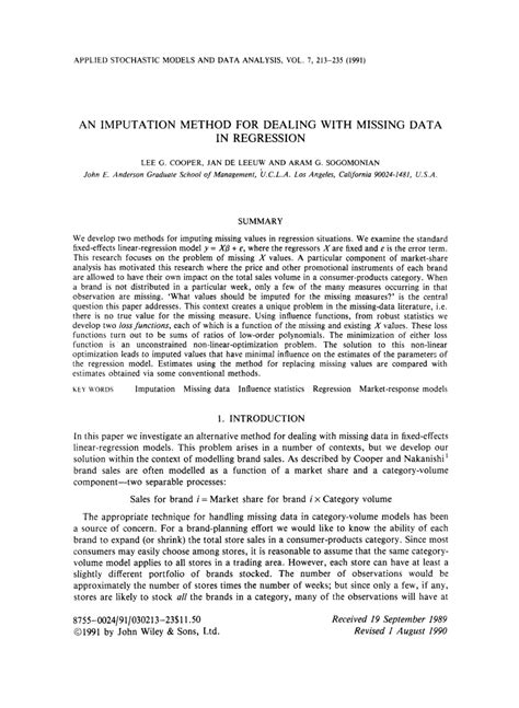 Pdf An Imputation Method For Dealing With Missing Data In Regression