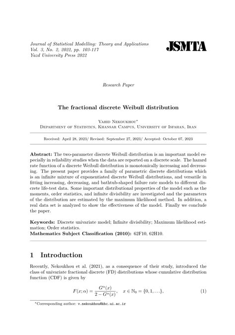 Pdf The Fractional Discrete Weibull Distribution