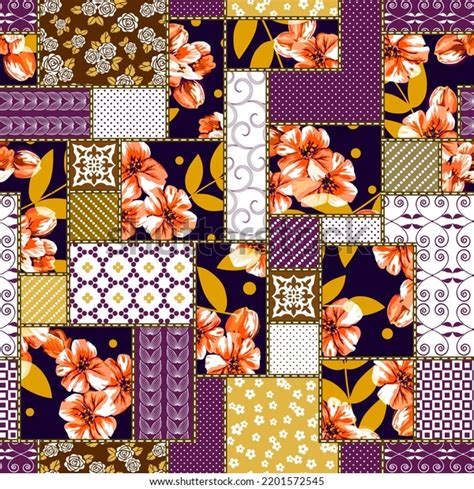 Abstract Patchwork Pattern With Flowers And Leaves