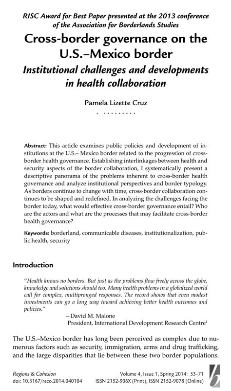 Pdf Cross Border Governance On The Usmexico Border Institutional