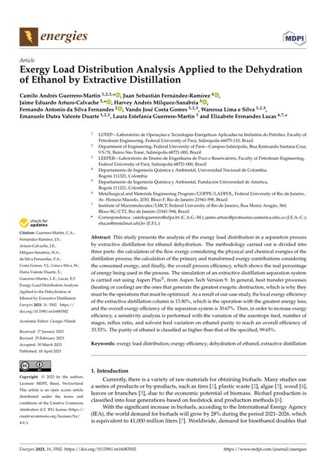 Pdf Exergy Load Distribution Analysis Applied To The Dehydration Of Ethanol By Extractive